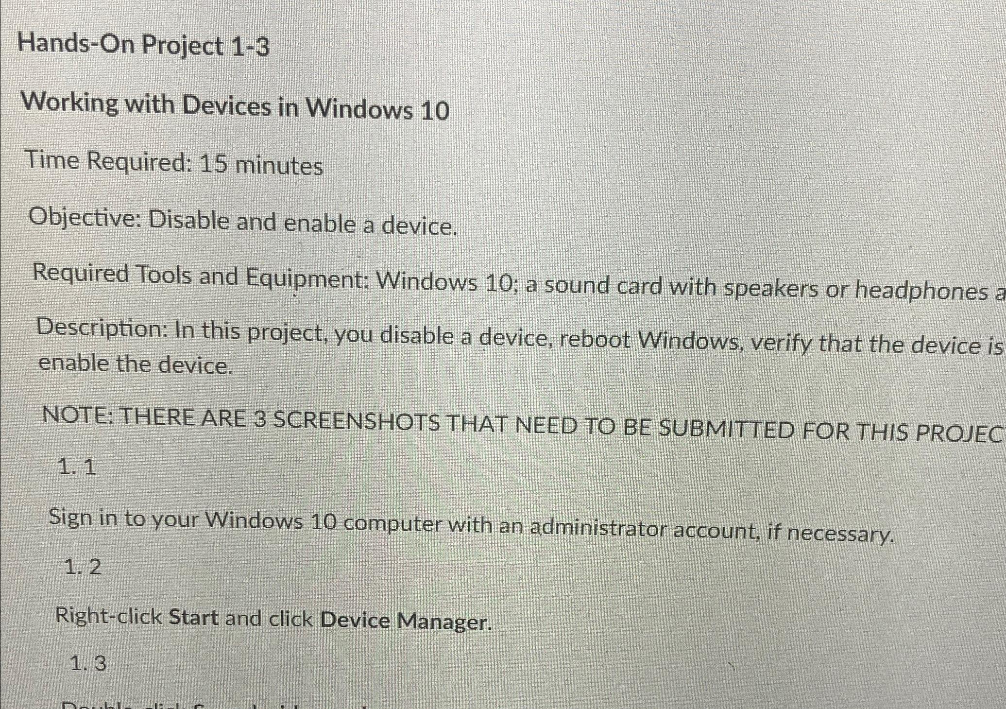 Solved Hands-On Project 1-3Working with Devices in Windows | Chegg.com