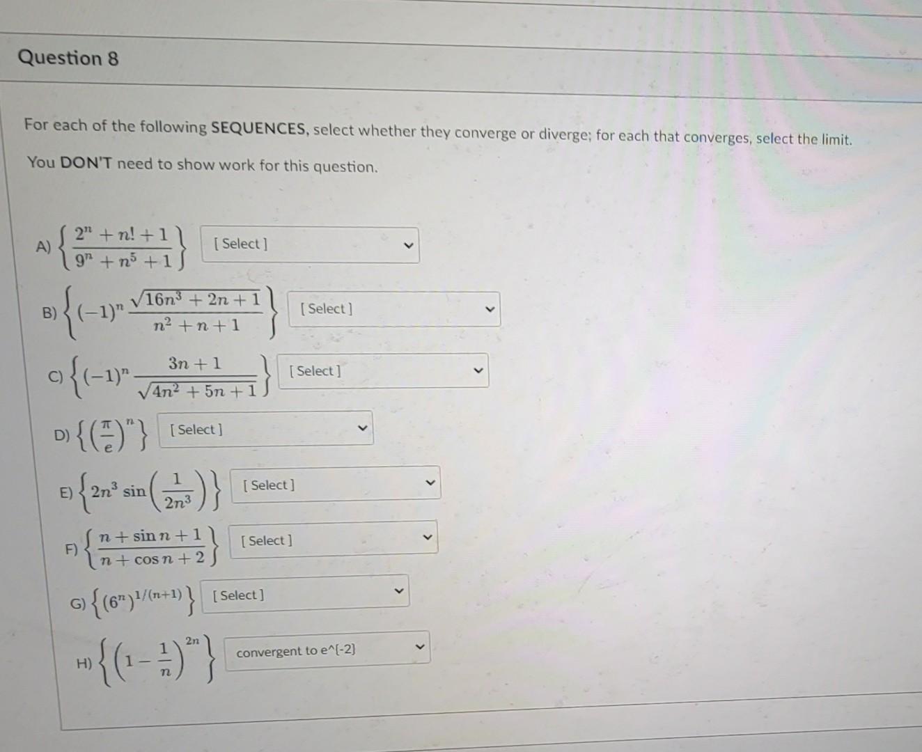Solved For each of the following SEQUENCES, select whether | Chegg.com
