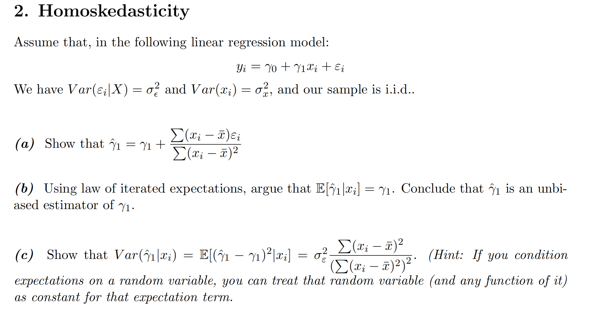 Solved HomoskedasticityAssume that, in the following linear | Chegg.com