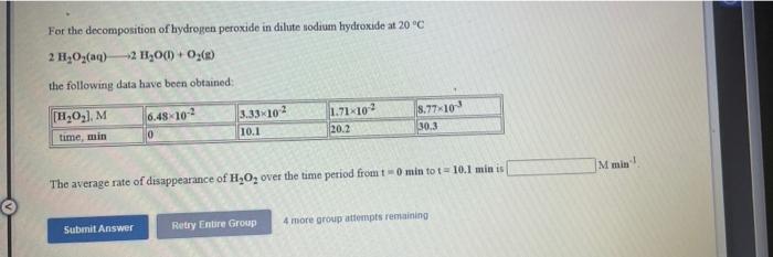 Solved 2 H2O3(aq) 2 H 0(1) + O2(8) the following data have | Chegg.com