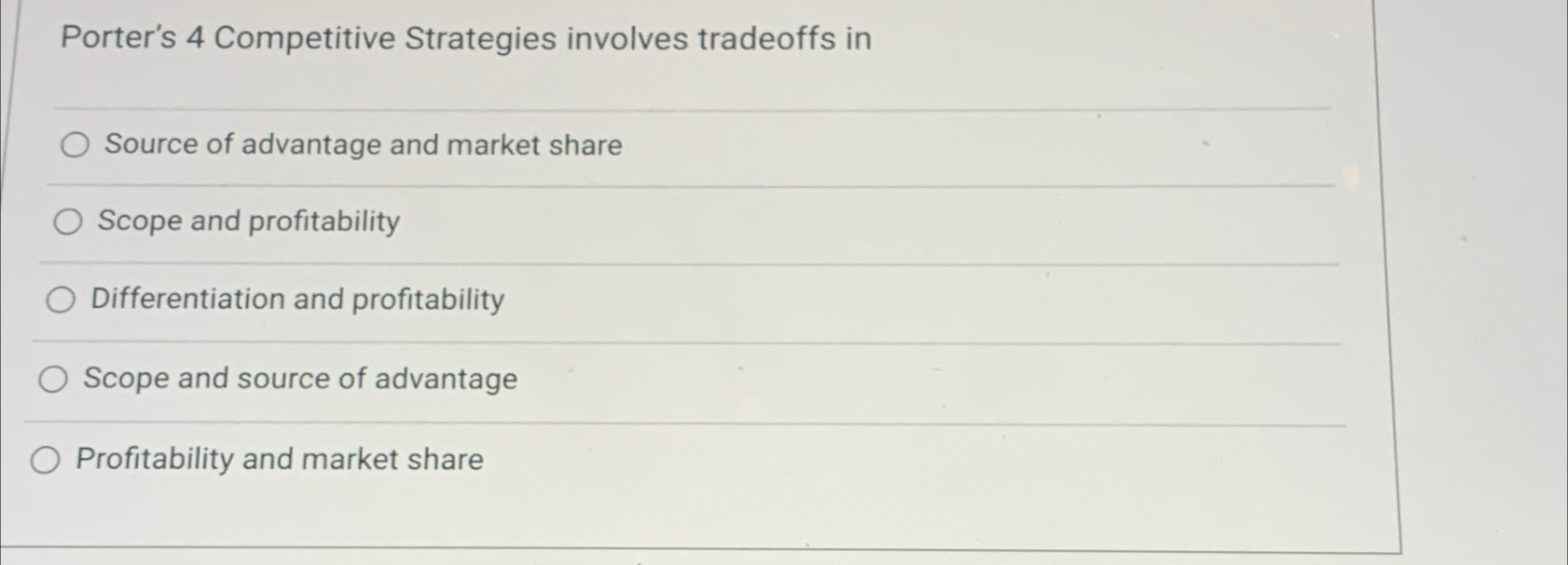 Solved Porter's 4 ﻿Competitive Strategies involves tradeoffs | Chegg.com