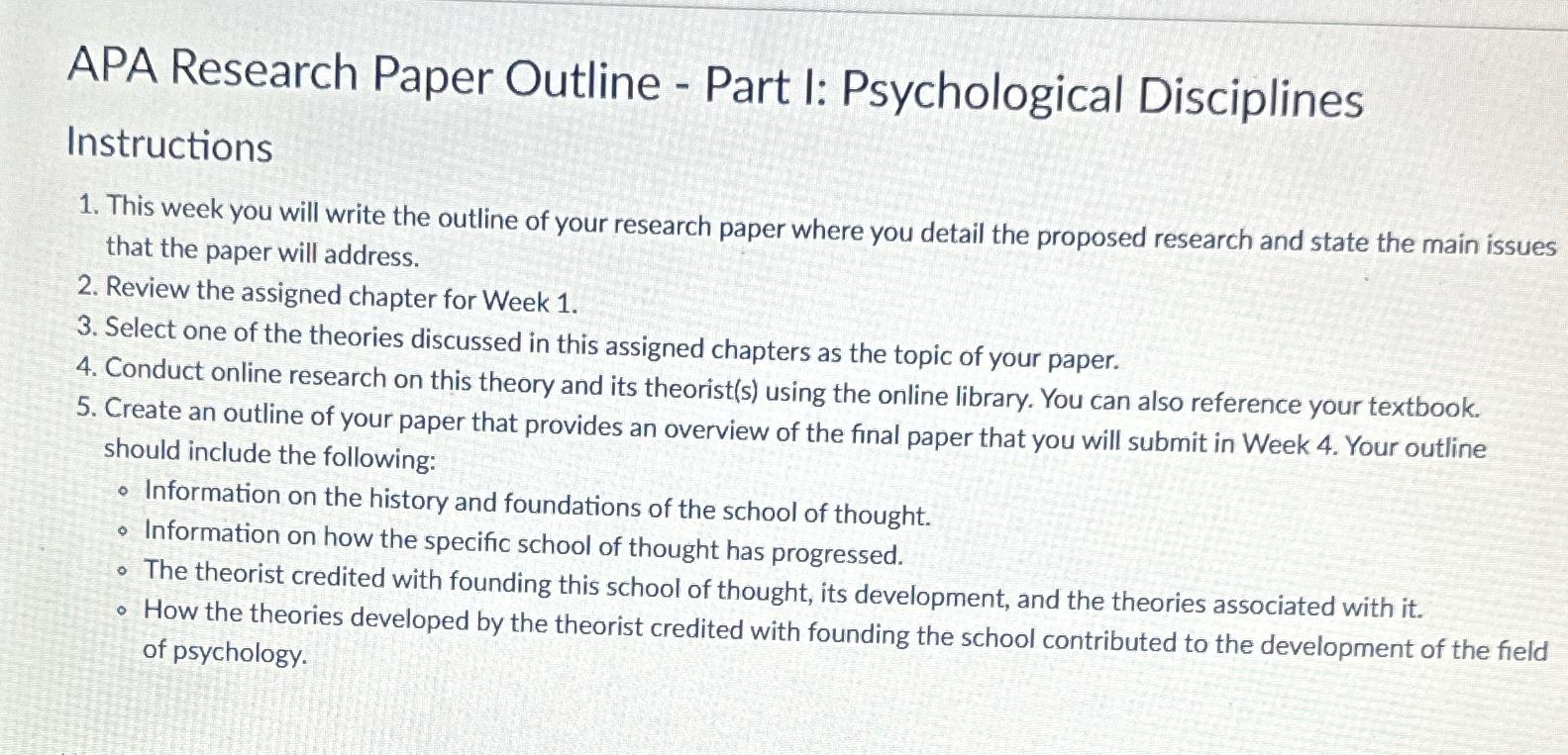 Solved APA Research Paper Outline - ﻿Part I: Psychological | Chegg.com