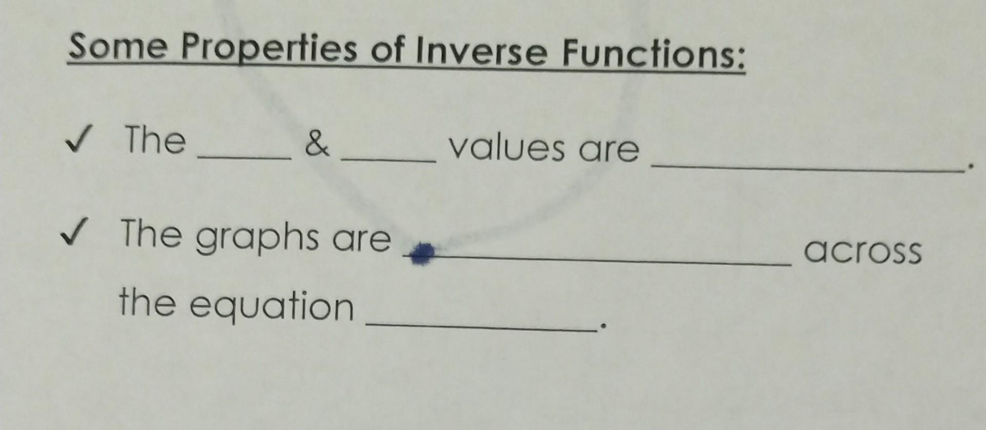 Some Properties of Inverse Functions: The \& values | Chegg.com