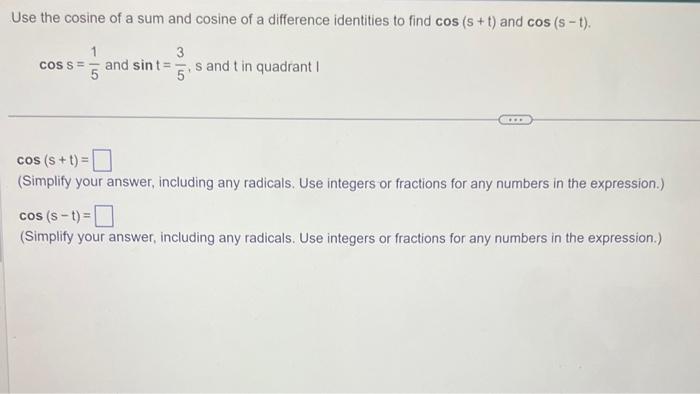 Solved Use the cosine of a sum and cosine of a difference | Chegg.com