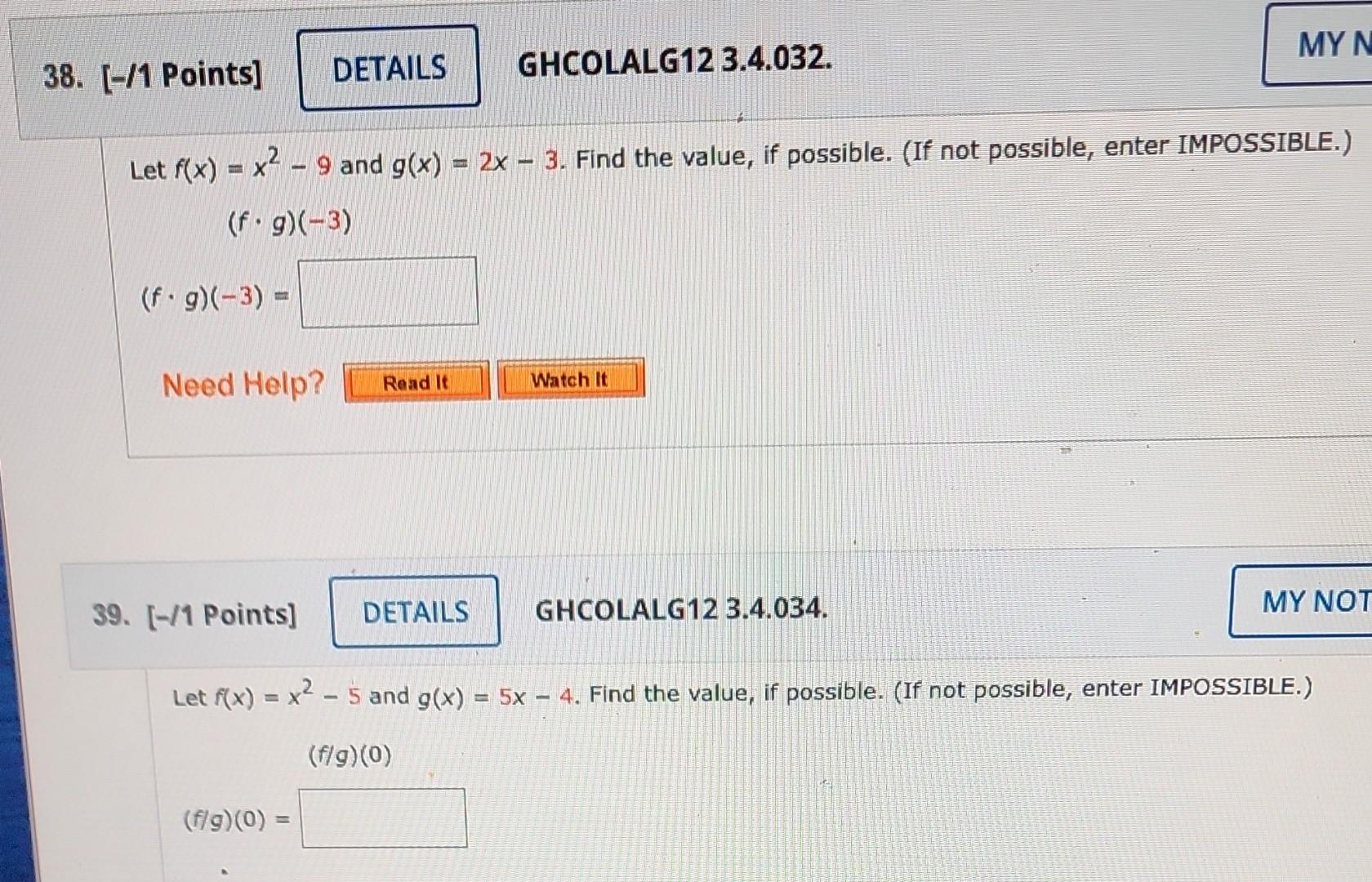 Solved Let f(x)=x2−1 and g(x)=4x−3. Find the value, if | Chegg.com