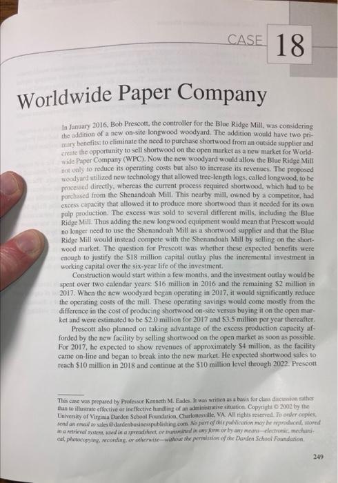 Solved Worldwide Paper Company In January 2016. Bob | Chegg.com