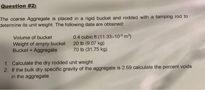 Solved Question #2: The coarse Aggregate is placed in a | Chegg.com