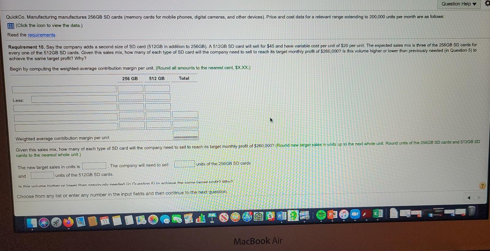 Solved Questio QuickCo. Manufacturing manufactures 256GB SD | Chegg.com