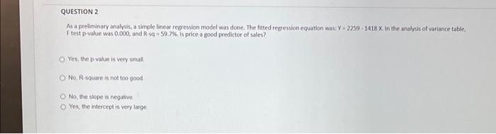 Solved As a preliminary analysis, a simple linear regression | Chegg.com