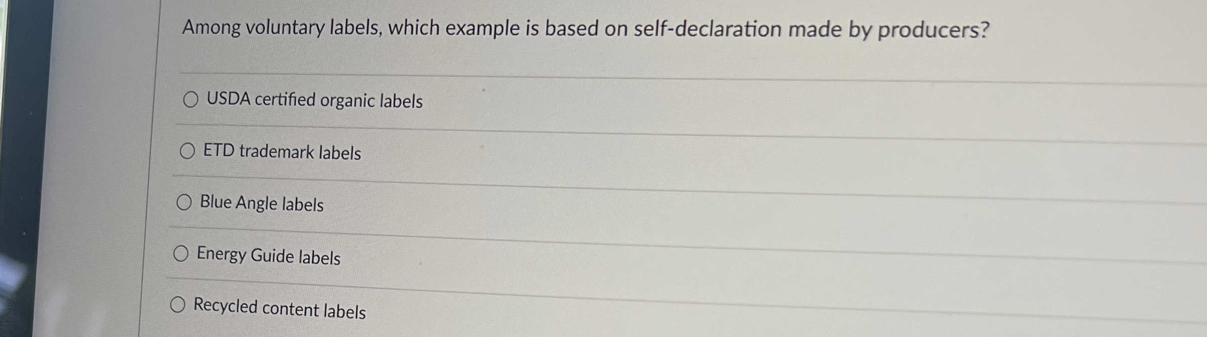 Solved Among voluntary labels, which example is based on | Chegg.com