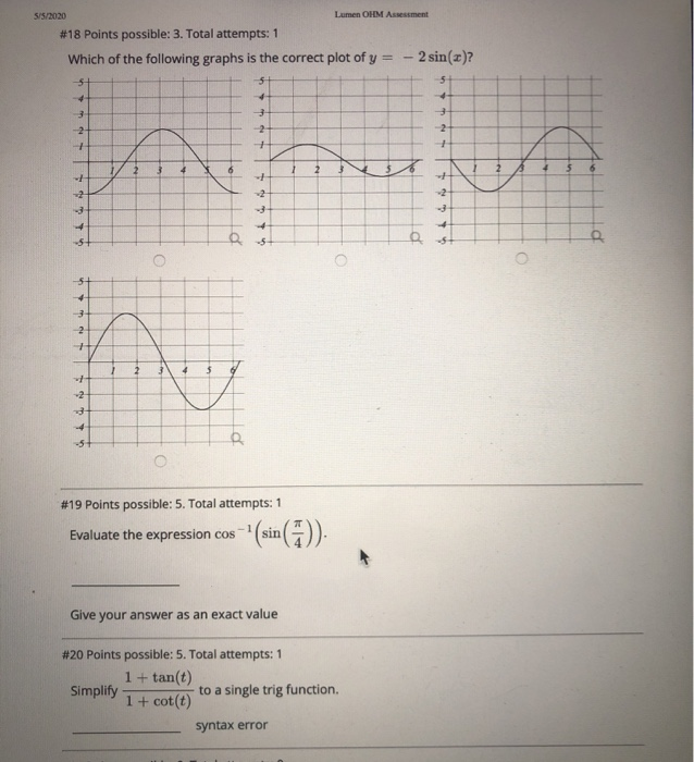 Solved 5/5/2020 Lumen OHM Assessment #18 Points possible: 3. | Chegg.com