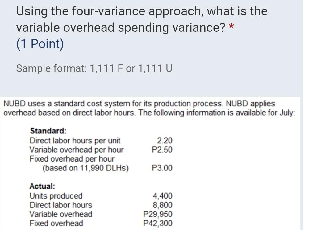 Solved Using the one-variance approach, what is the total | Chegg.com