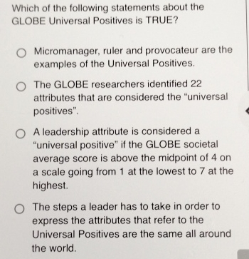 Solved Which of the following statements about the GLOBE | Chegg.com