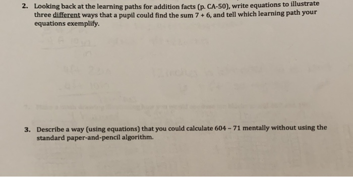 Solved 2. Looking back at the learning paths for addition | Chegg.com