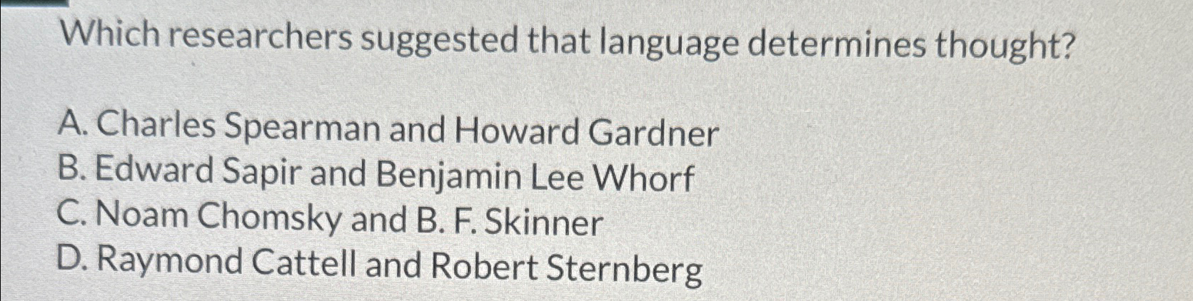 Solved Which researchers suggested that language determines | Chegg.com