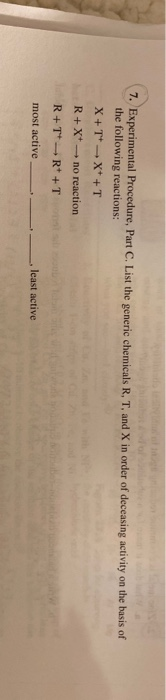 Solved 7. Experimental Procedure, Part C. List the generic | Chegg.com
