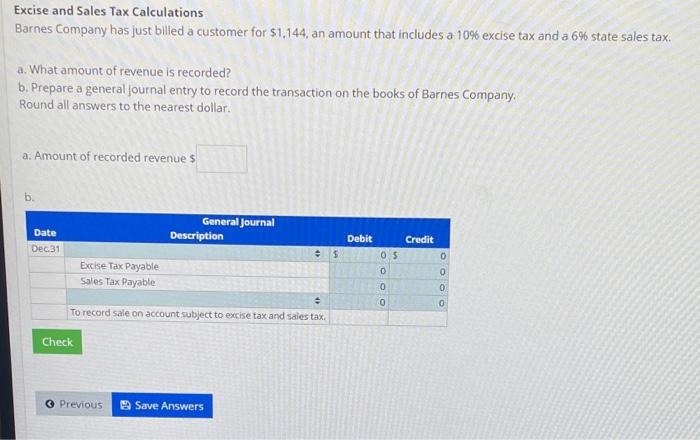 Solved Excise and Sales Tax Calculations Barnes Company has | Chegg.com