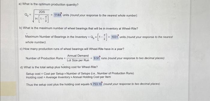 Solved a) What is the optimum production quantity? | Chegg.com