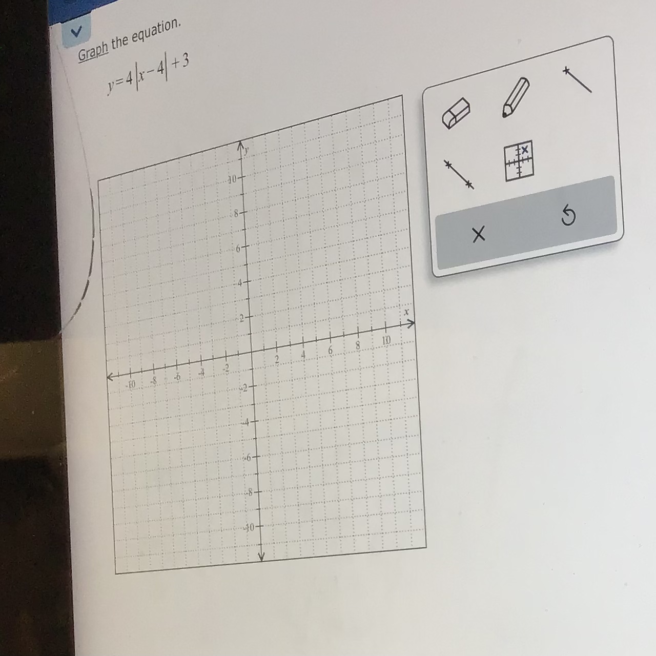 Solved Graph the equation.=4|x-4|+3 | Chegg.com