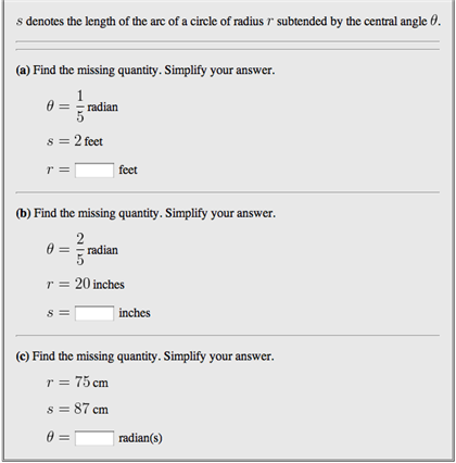 Solved S denotes the length of the arc of a circle of radius | Chegg.com