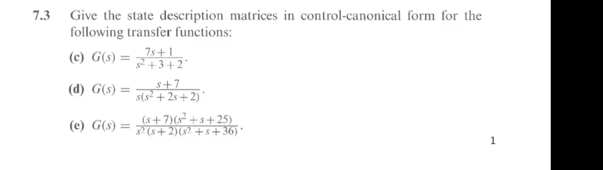 Solved 7.3 Give the state description matrices in | Chegg.com