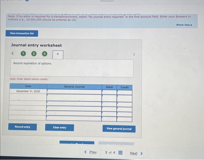 Solved Journal entry worksheet (2) (4) Record compensation | Chegg.com