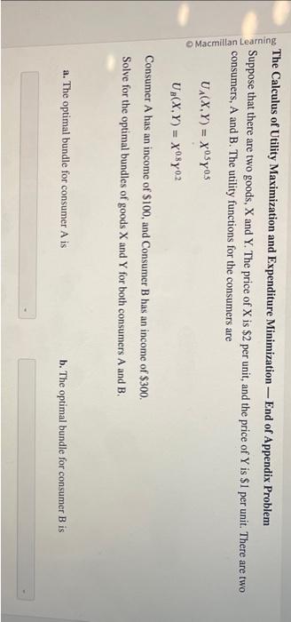 Solved The Calculus of Utility Maximization and Expenditure | Chegg.com