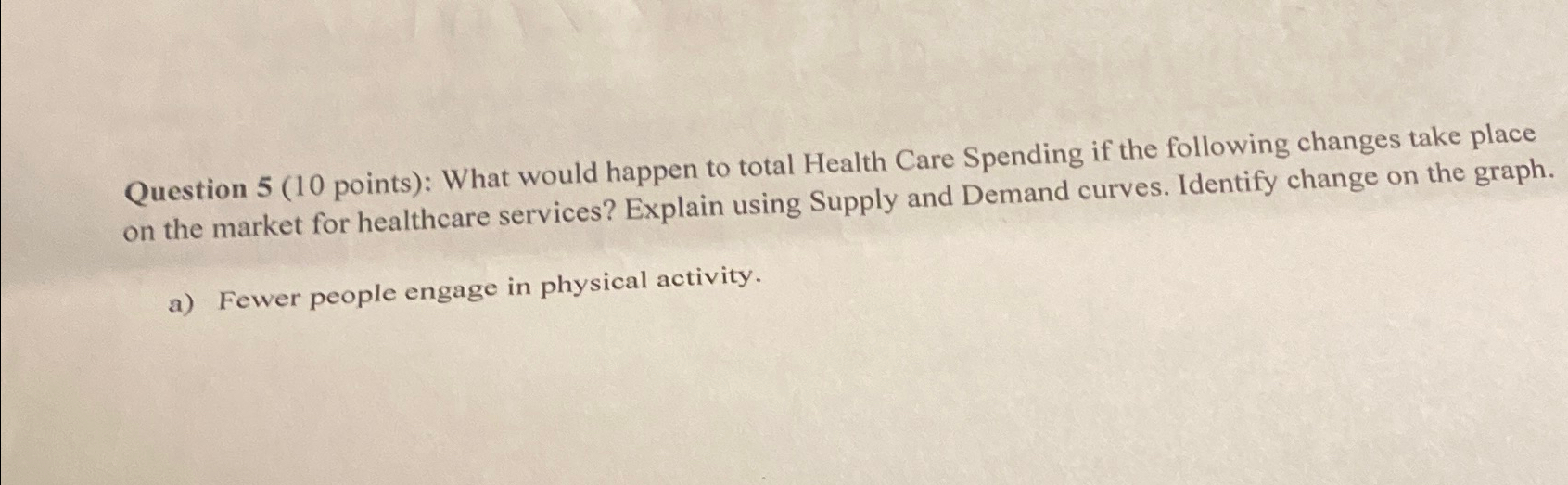 Solved Question 5 (10 ﻿points): What would happen to total | Chegg.com