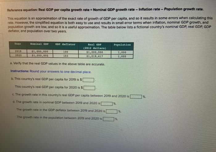 Solved Reference equation: Real GDP per capita growth rate= | Chegg.com