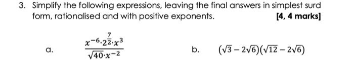 Solved 3. Simplify the following expressions, leaving the | Chegg.com