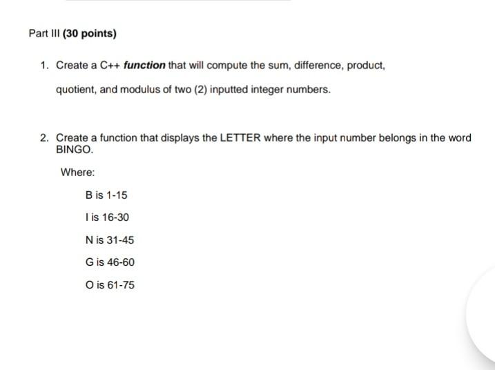 Solved 1 Create A C Function That Will Compute The Sum