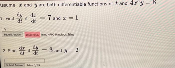 Solved Assume x and y are both differentiable functions of t | Chegg.com