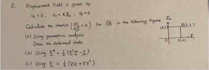 Solved Displacement field is given by u1=0,u2=kX1,u3=0 | Chegg.com