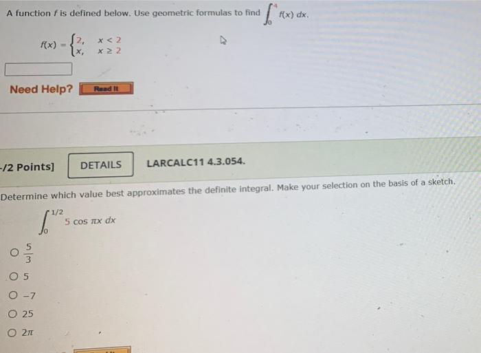 Solved A Function F Is Defined Below Use Geometric Formulas