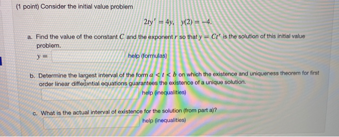 Solved (1 point) Consider the initial value problem 2ty' = | Chegg.com