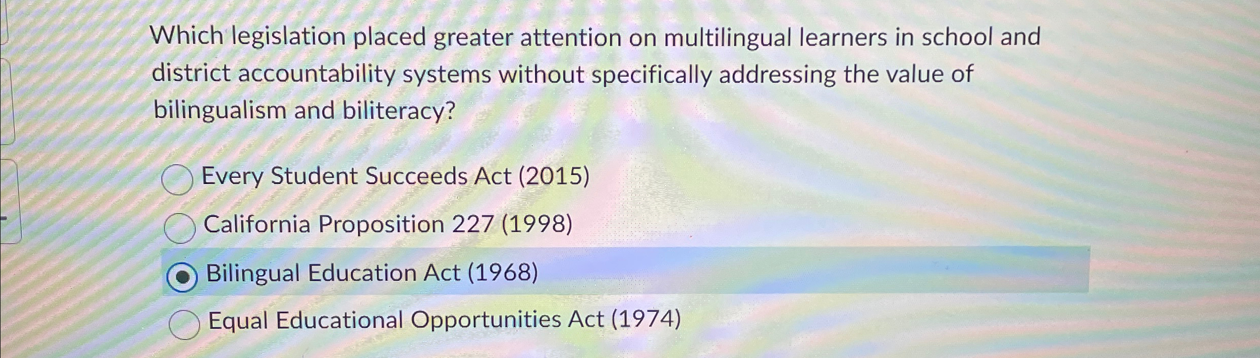 Solved Which legislation placed greater attention on | Chegg.com