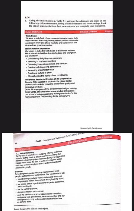 LOI 1. Using the information in Tuble 2.1, critique | Chegg.com