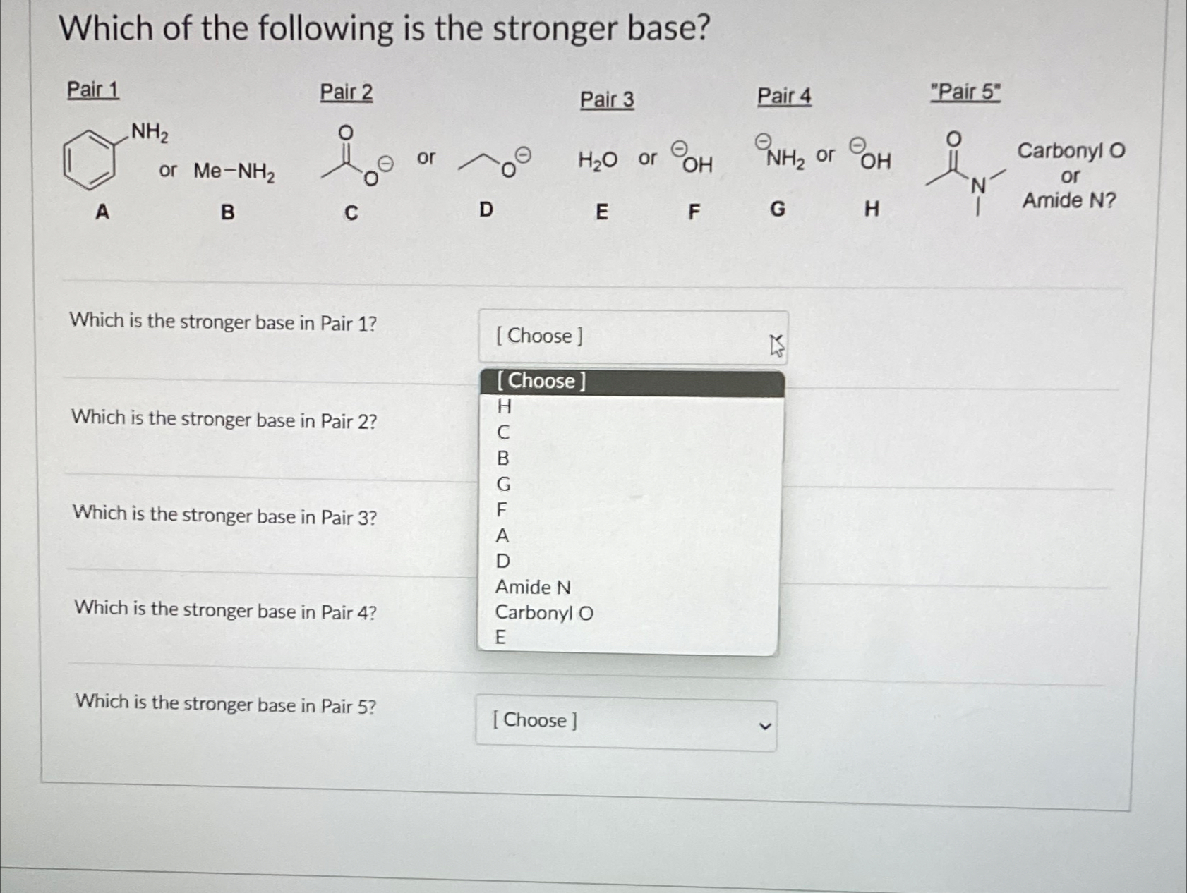 Solved Which of the following is the stronger base?Pair | Chegg.com