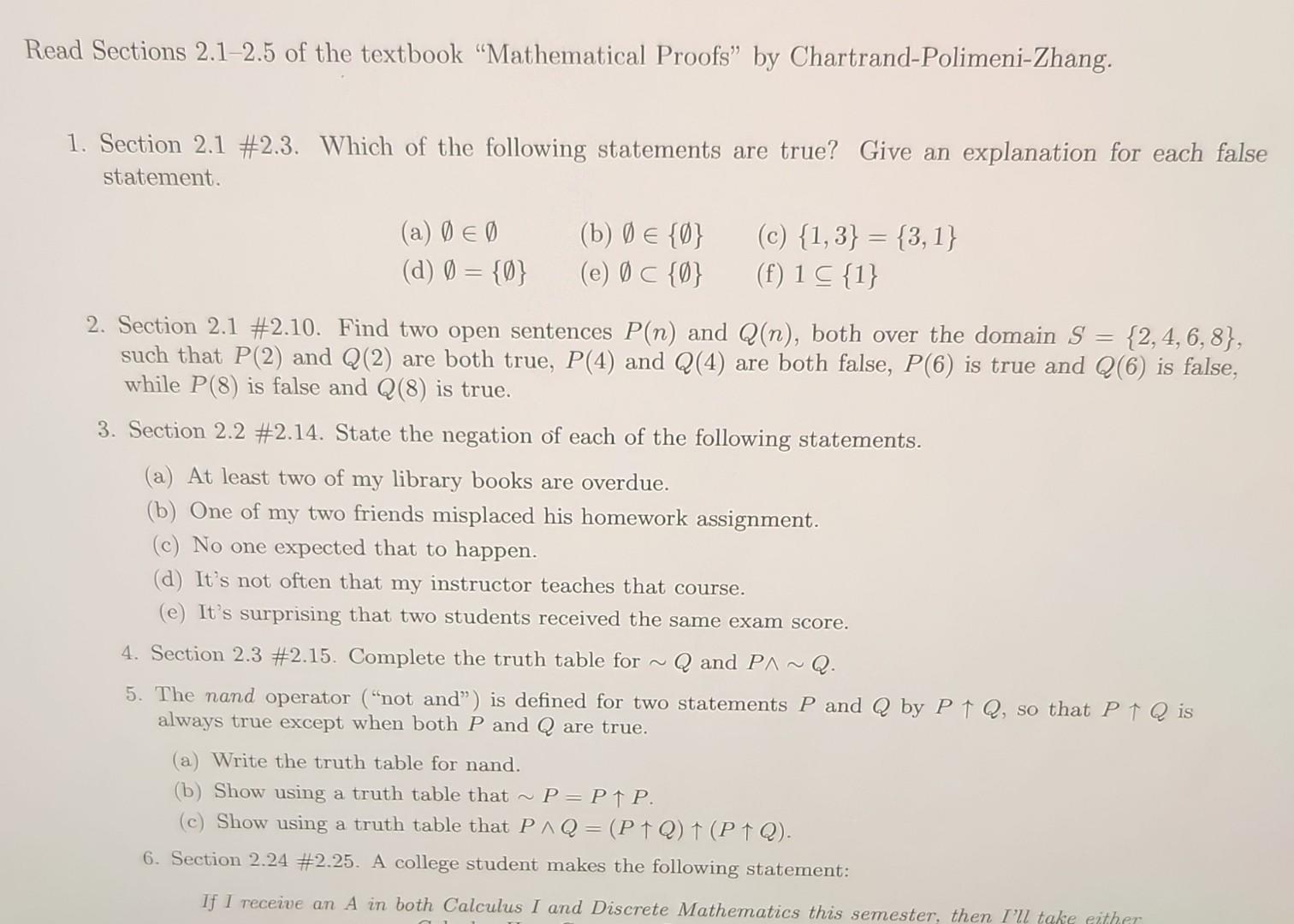 Solved Section 2.1#2.3. Which of the following statements | Chegg.com