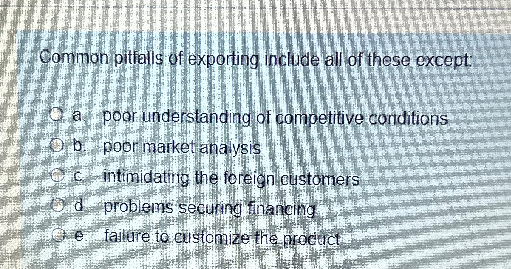 Solved Common pitfalls of exporting include all of these | Chegg.com