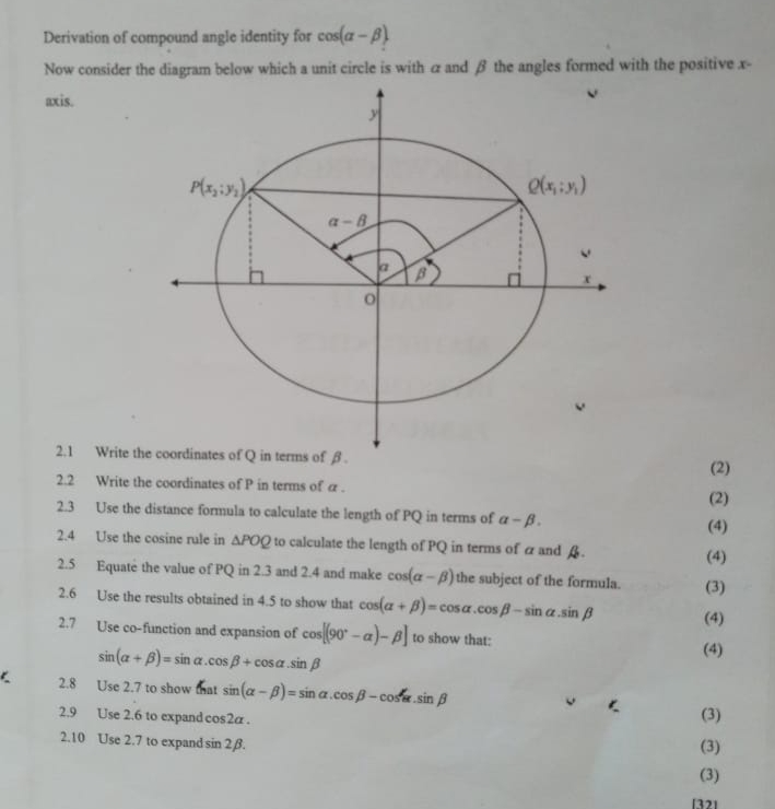 Solved Derivation of compound angle identity for | Chegg.com