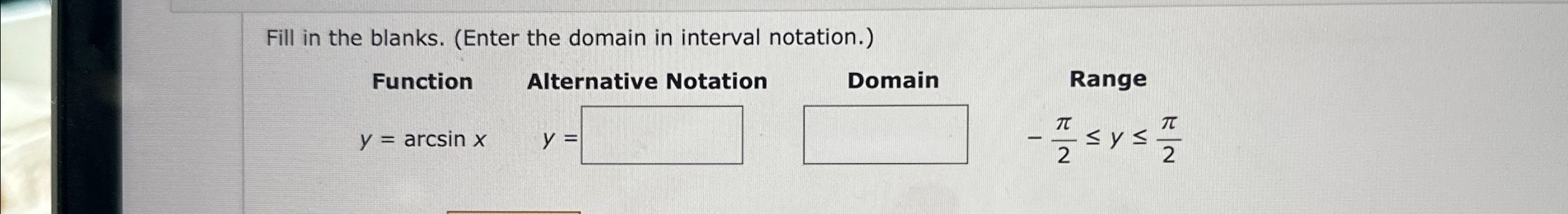 Solved Fill in the blanks. (Enter the domain in interval | Chegg.com