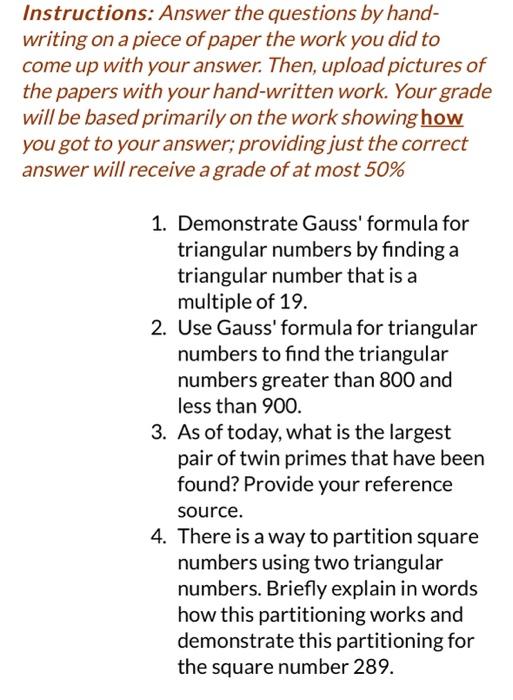 Solved Instructions: Answer the questions by handwriting on | Chegg.com