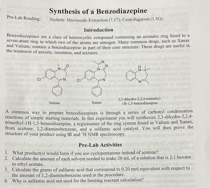 Solved Pre-Lab Reading: Synthesis of a Benzodiazepine | Chegg.com