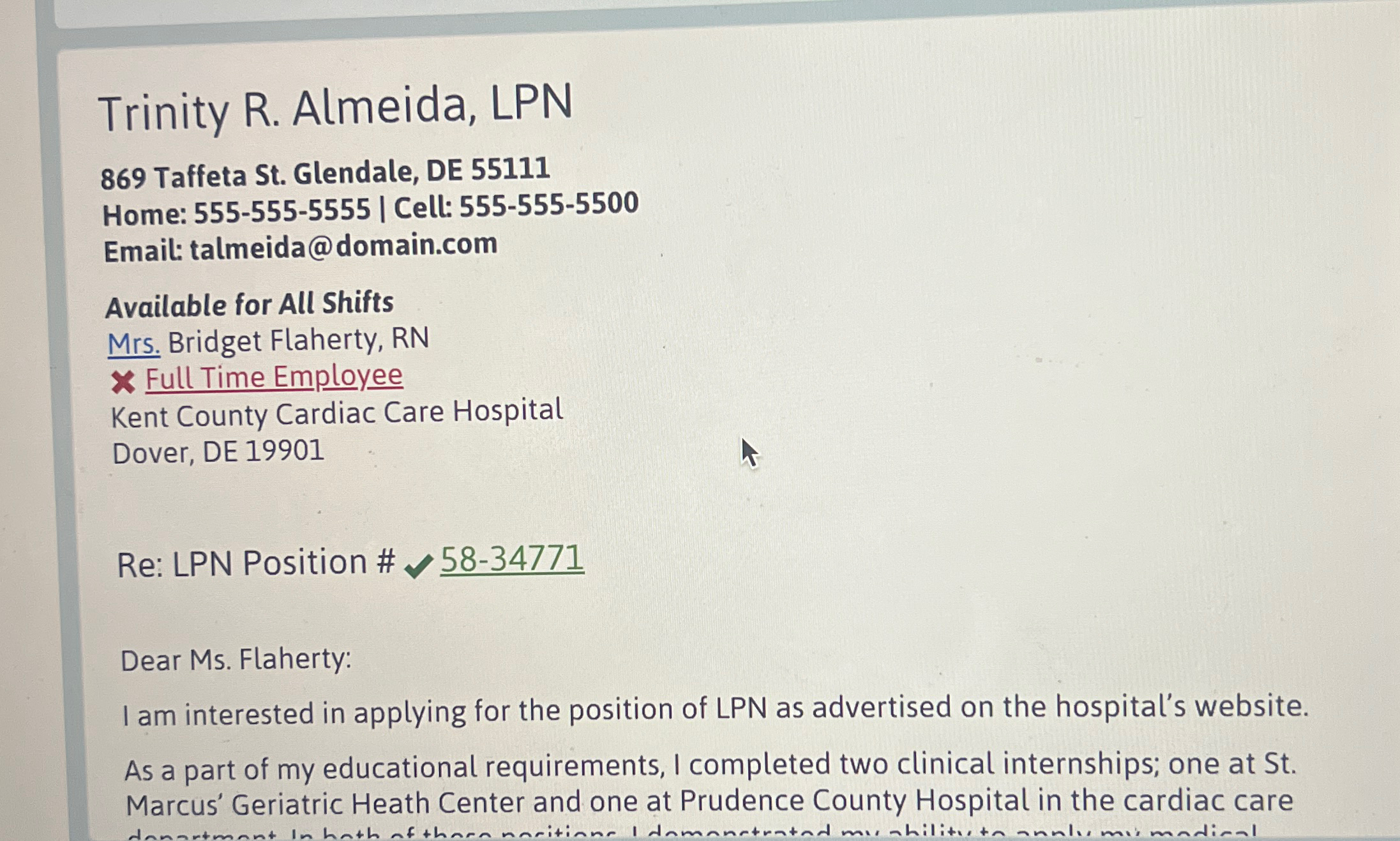 Solved Trinity R. ﻿Almeida, LPN869 ﻿Taffeta St. ﻿Glendale, | Chegg.com