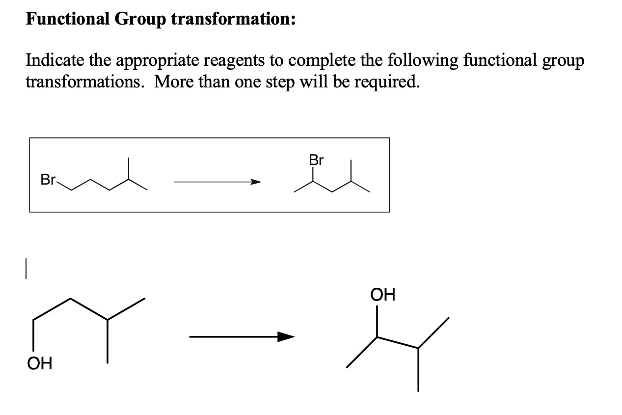 Solved Functional Group transformation:Indicate the | Chegg.com