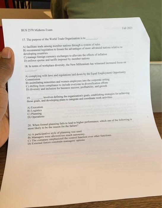 Solved Fall 2021 BUS 2570 Midterm Exam 17. The purpose of | Chegg.com
