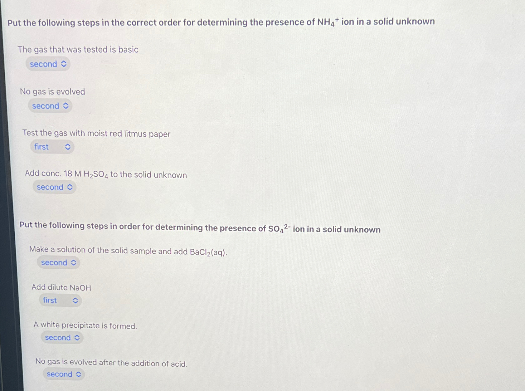Solved Put the following steps in the correct order for | Chegg.com