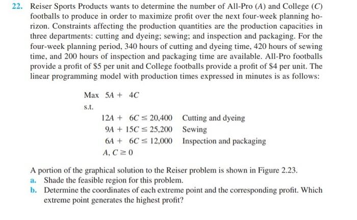 Solved 22. Reiser Sports Products wants to determine the | Chegg.com