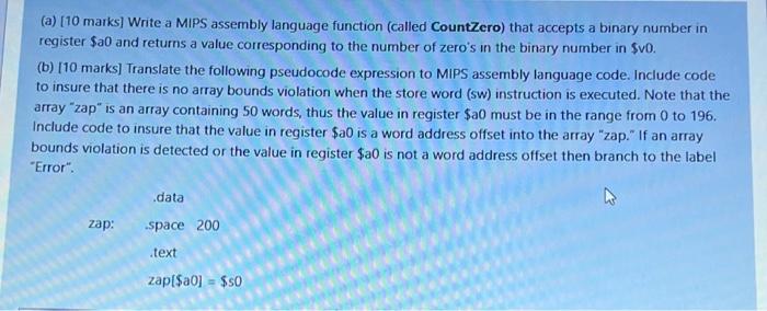 Solved A 10 Marks Write A Mips Assembly Language